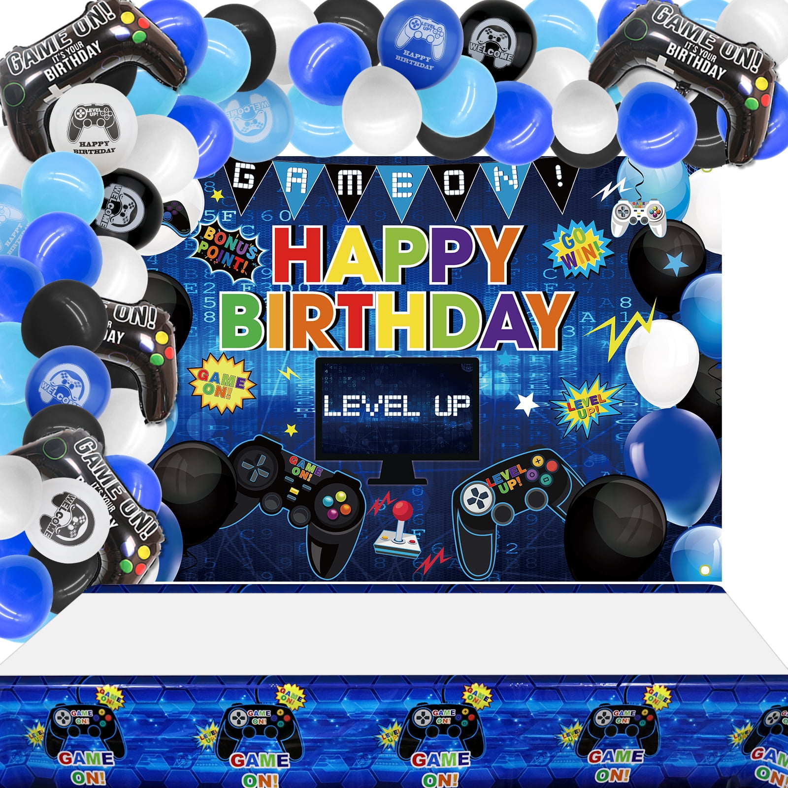 Video Game Happy Birthday Blue Decorations Set - Gaming Theme Happy ...