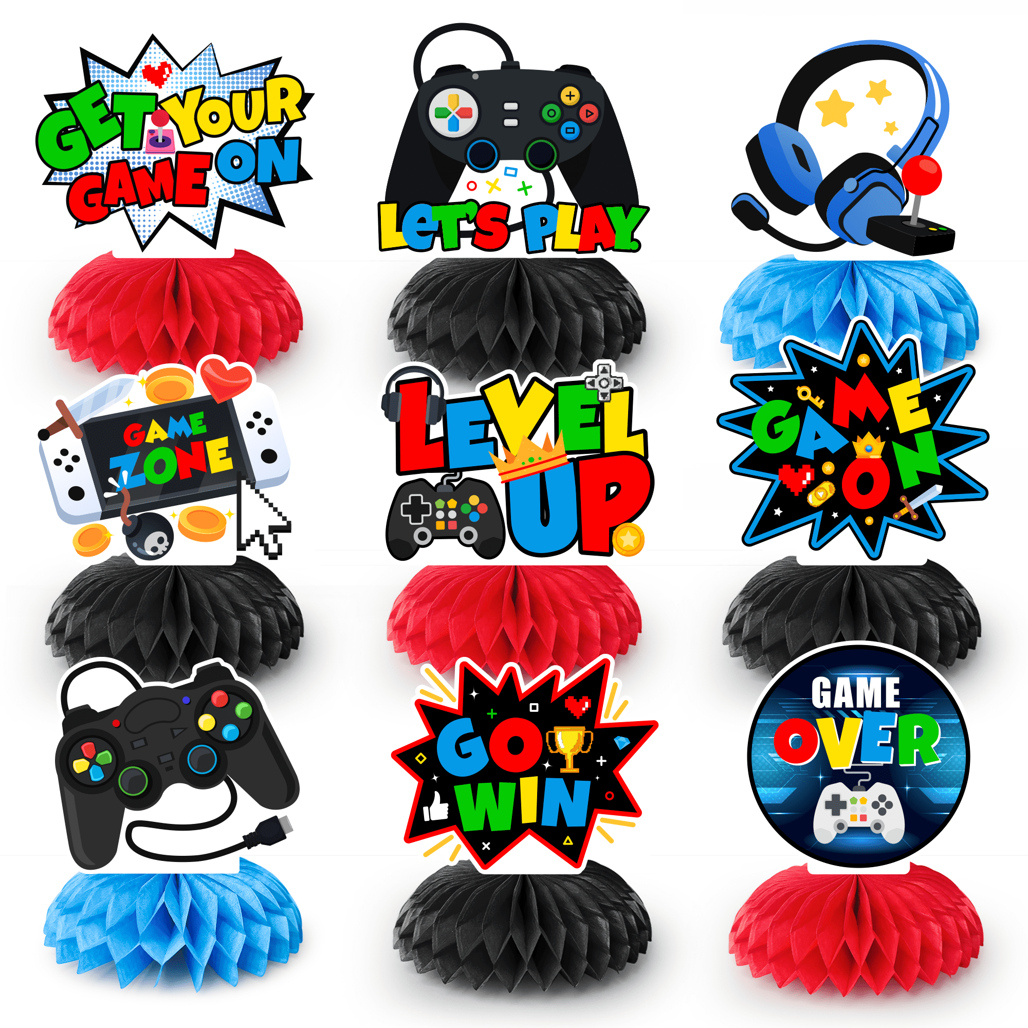 Video Game Honeycomb Centerpiece, 9 Pcs Video Game Honeycomb Table ...