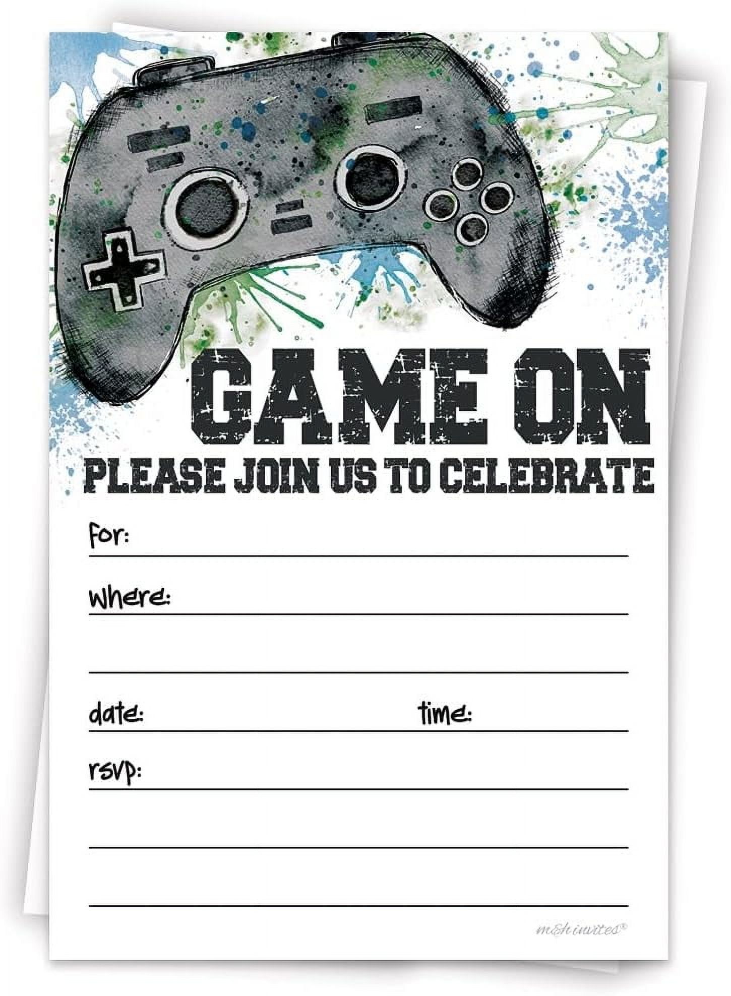 Video Game Invitations for Boy Birthday Party - 20 Count with Envelopes ...