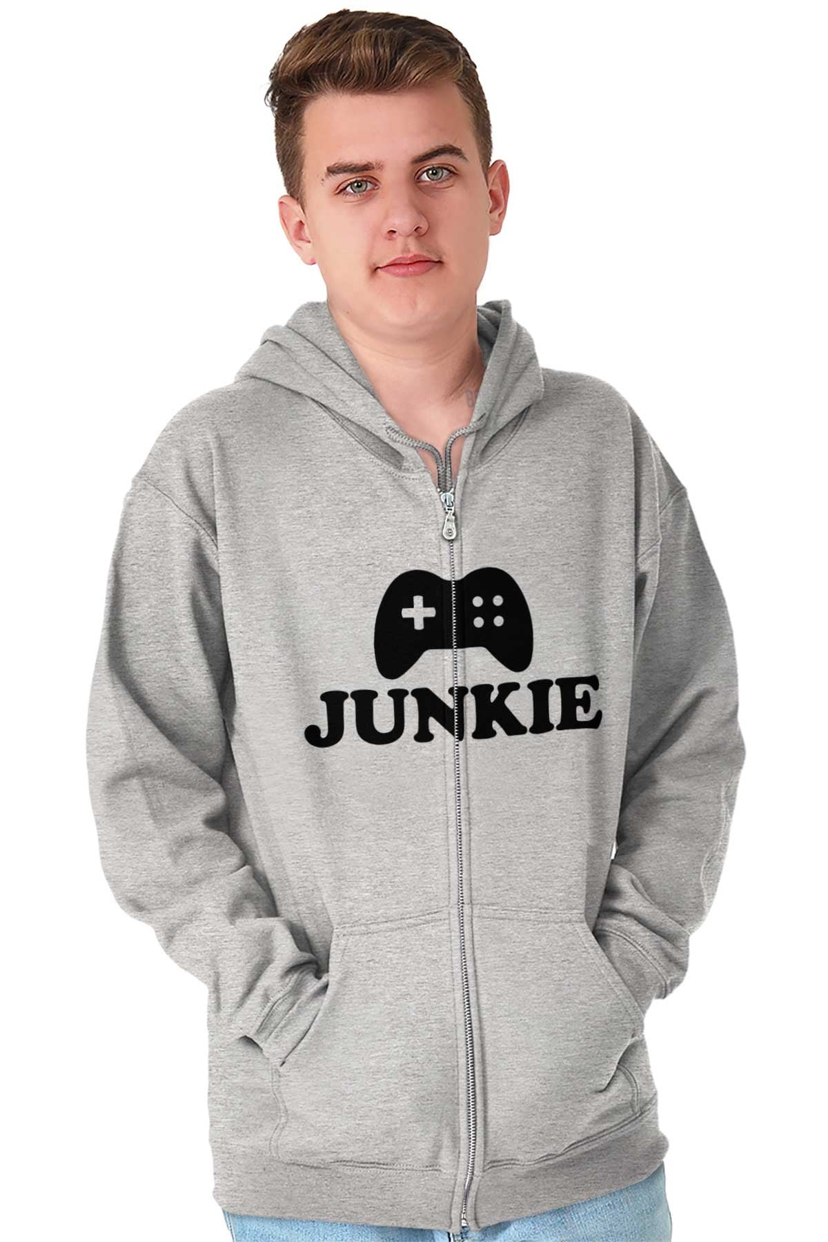 Video Game Junkie Gamer Nerdy Gaming Zip Up Hoodie Men's Women's Brisco ...