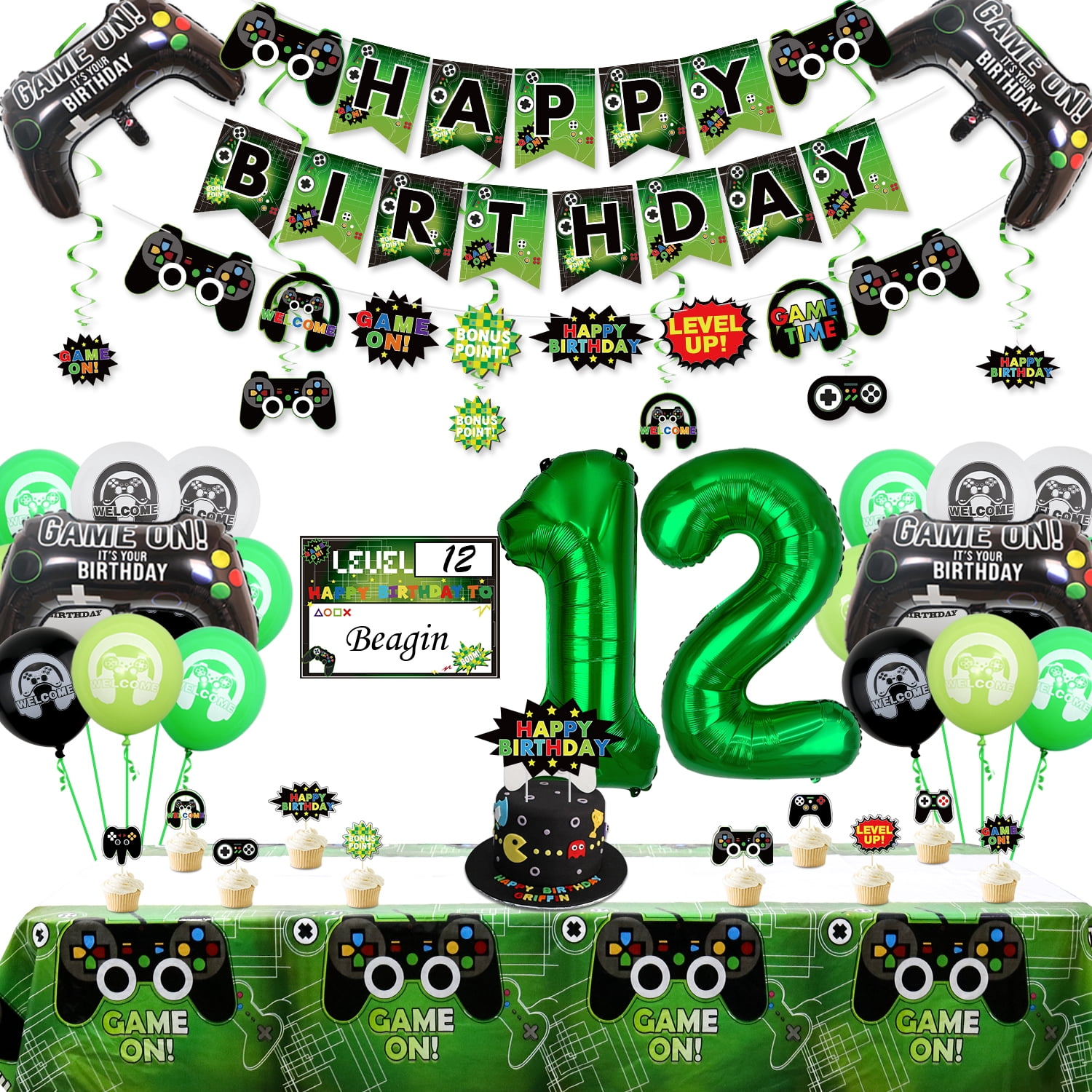 Hegbolke Video Game Themed 12th Birthday Party Decorations Kit with ...
