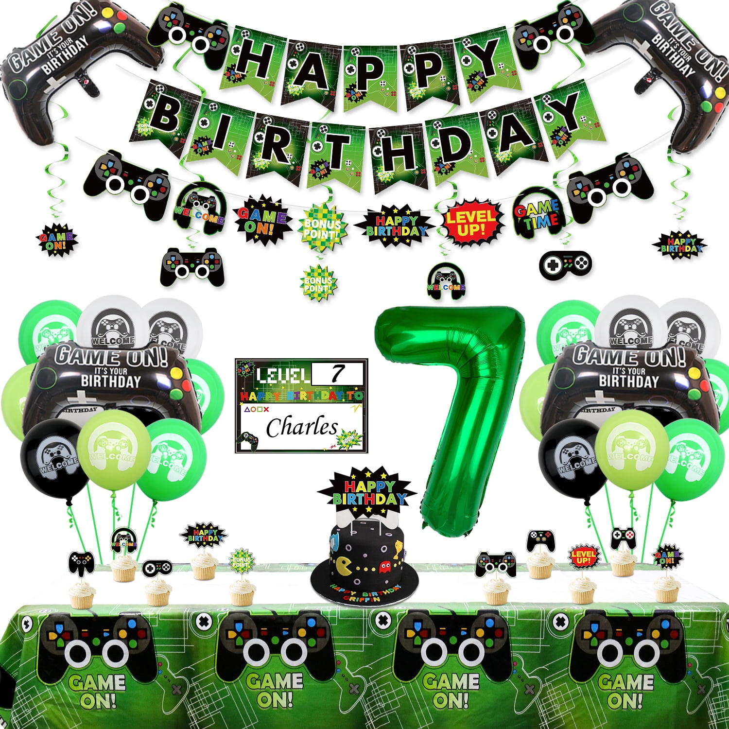 Video Game Party Decorations - 7th Birthday Decorations for Boys, HAPPY ...