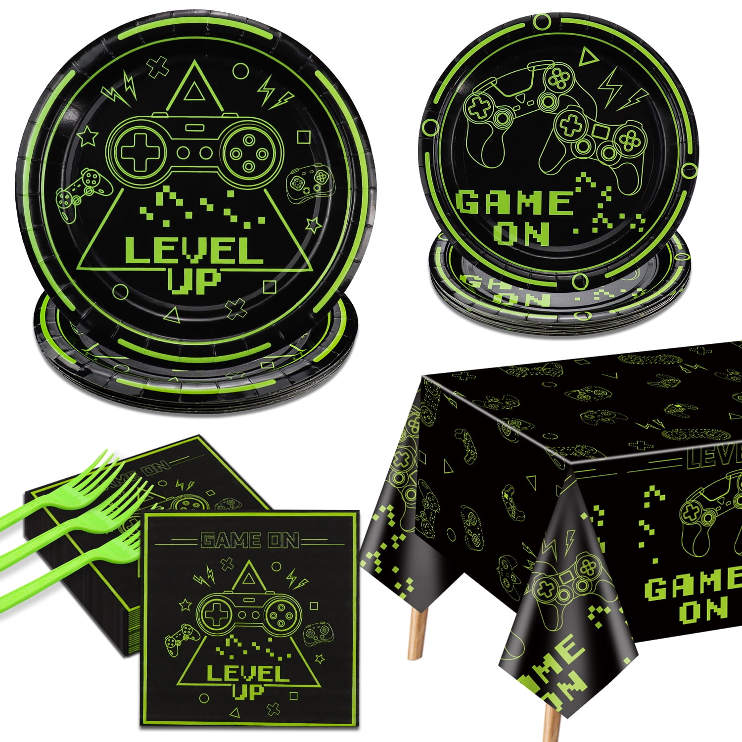 Video Game Party Decorations - 81Pcs Green Gaming Birthday Decorations ...