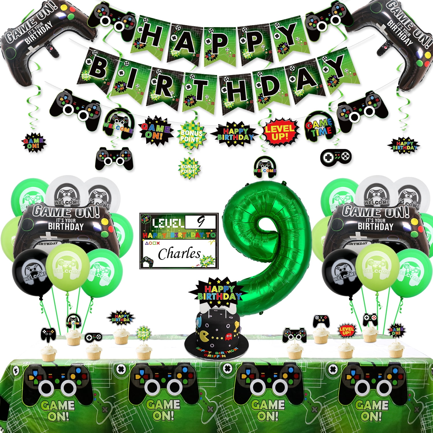Hegbolke Video Game 9th Birthday Party Decorations Kit with HAPPY ...