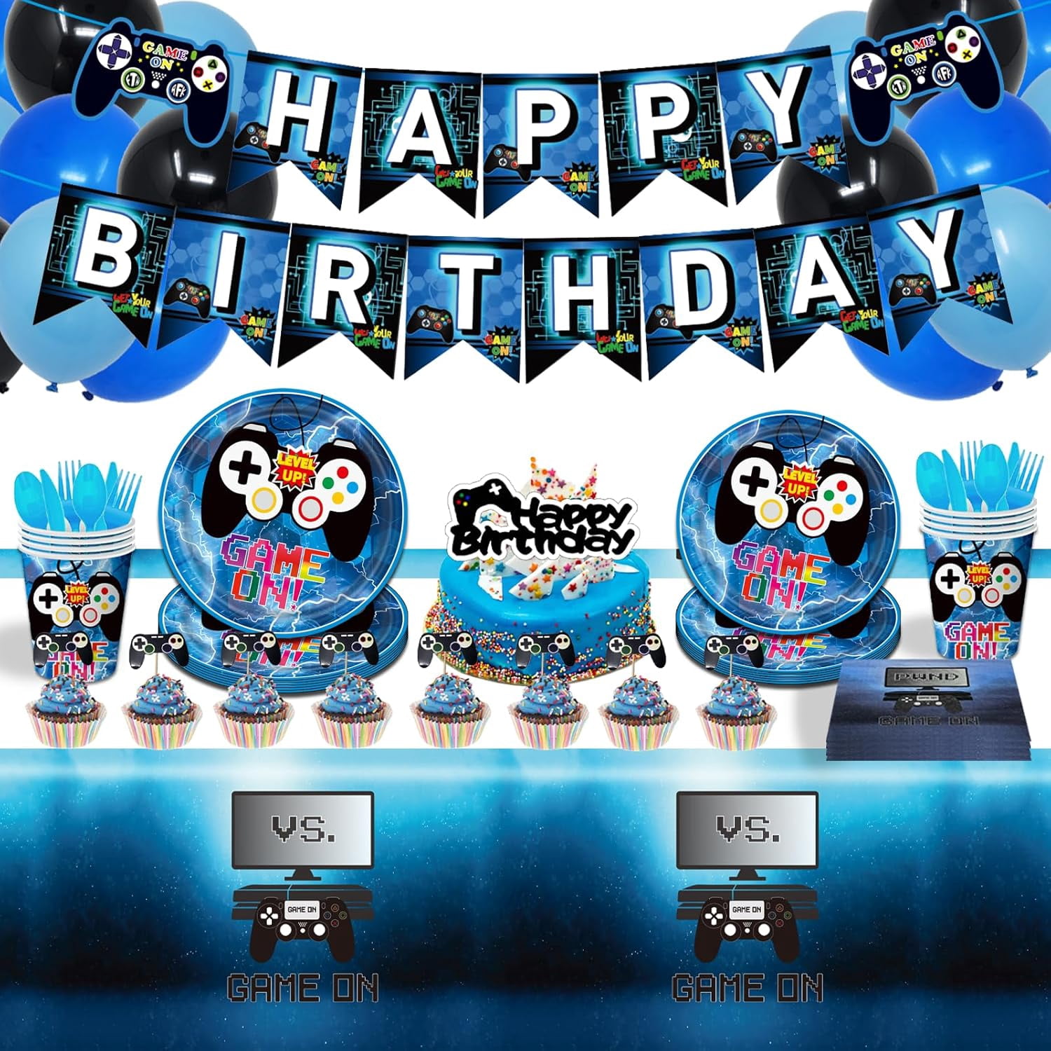 Video Game Party Decorations Game On Birthday Party Supplies Paper ...