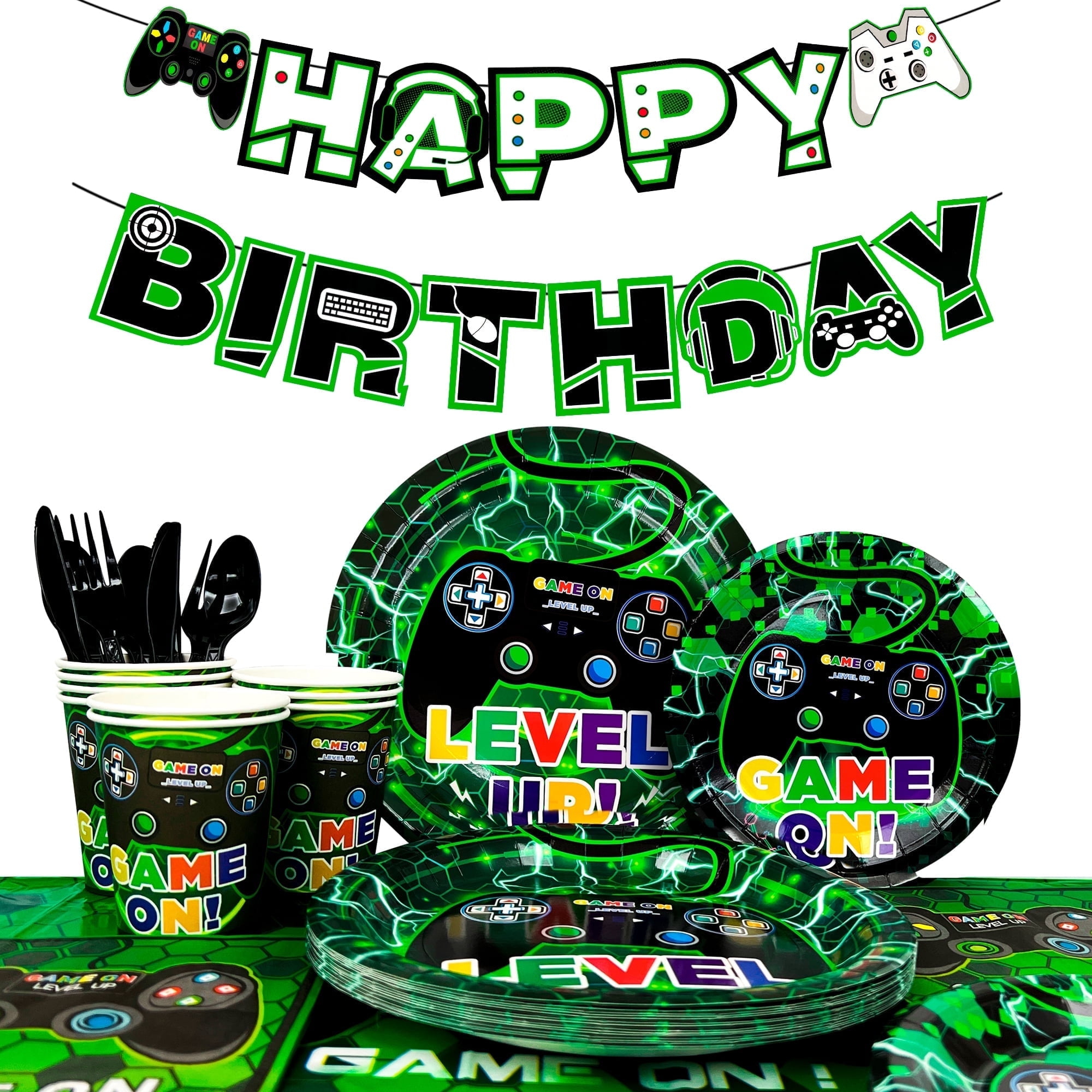 InBoxxarty Video Game Party Supplies, 128pcs Gamer Birthday Tableware ...