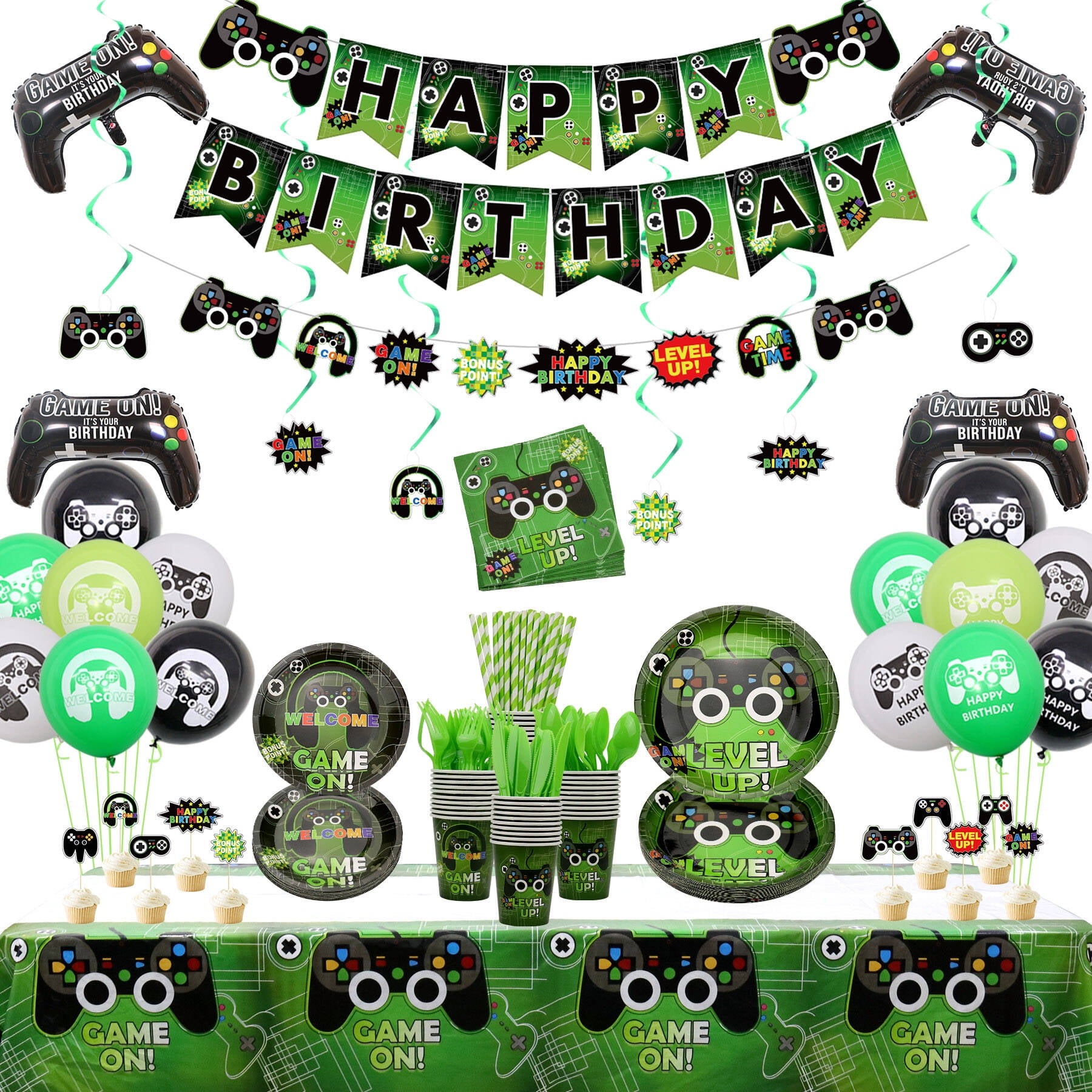 Video Game Birthday Party Set - Plates, Cups, Napkins, Tableware, Cake ...