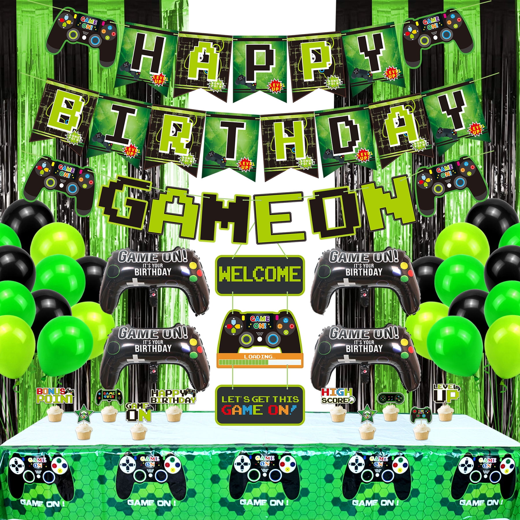 Video Game Party Supplies - Happy Birthday Gaming Banner, Game Themed ...
