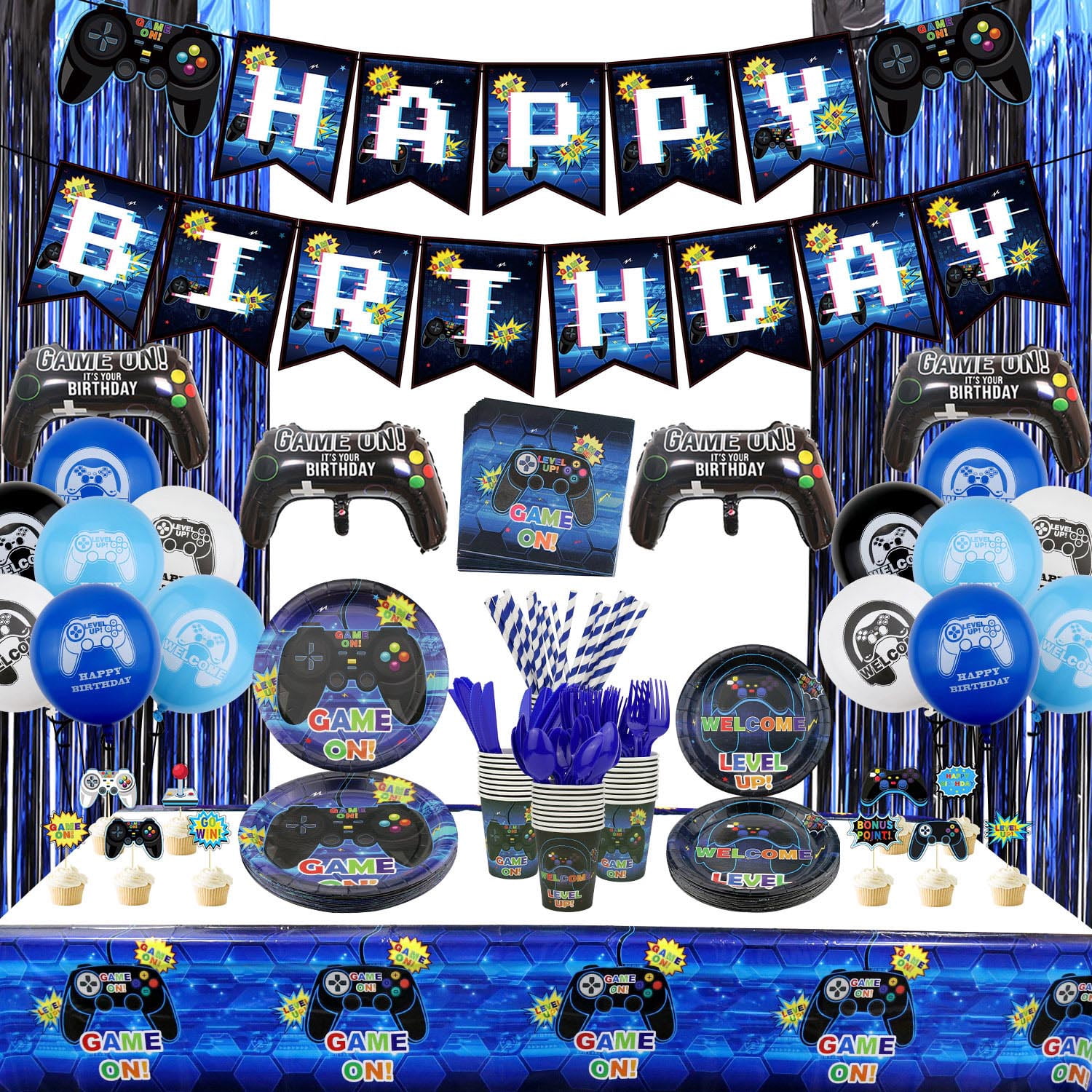 Video Game Party Supplies Set Birthday Decoration for Boys - Including ...