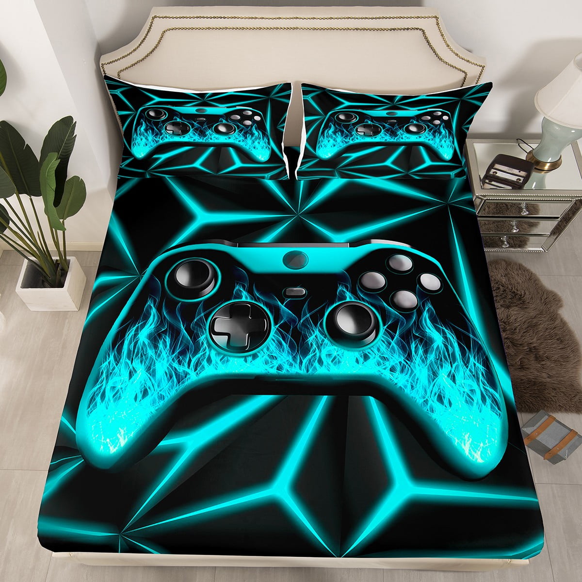 Video Game Queen Fitted Sheet Game Room Decor Bed Sheets for Game ...