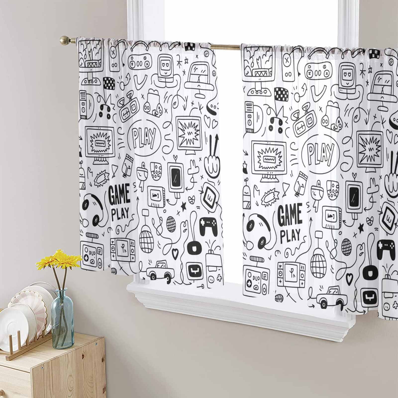 Video Game Sheer Curtains 54 Inch Length 2 Panels Set for Living Room ...