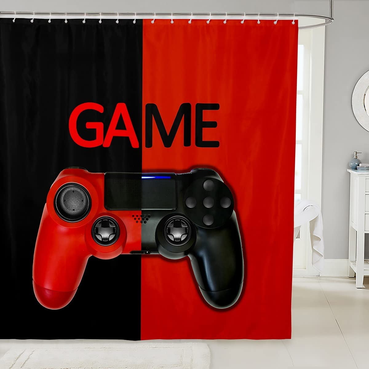 Video Game Shower Curtain Kids Boys Gaming Bath Curtain with 12 Hooks ...