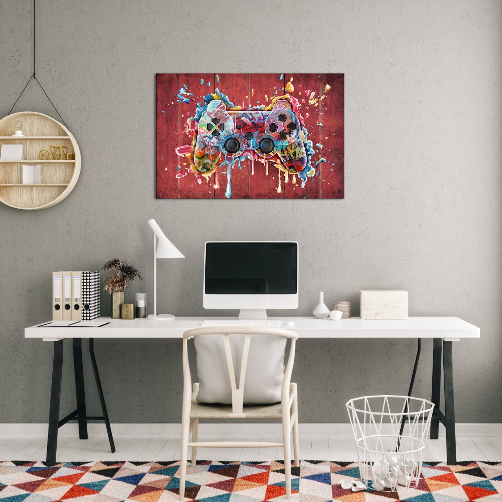 16"x24" Video Game Wall Art, Stretched Canvas Gamepad Graffiti Painting ...