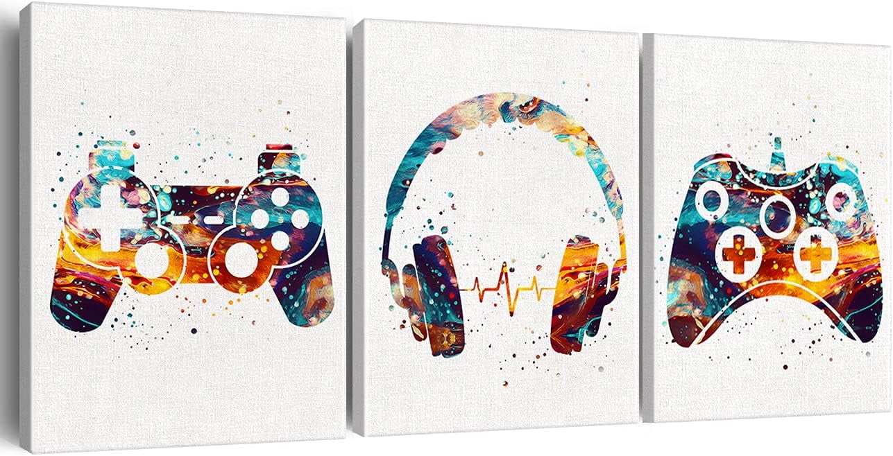Video Game Wall Art Decor Set of 3 Watercolor Gaming Canvas Painting ...