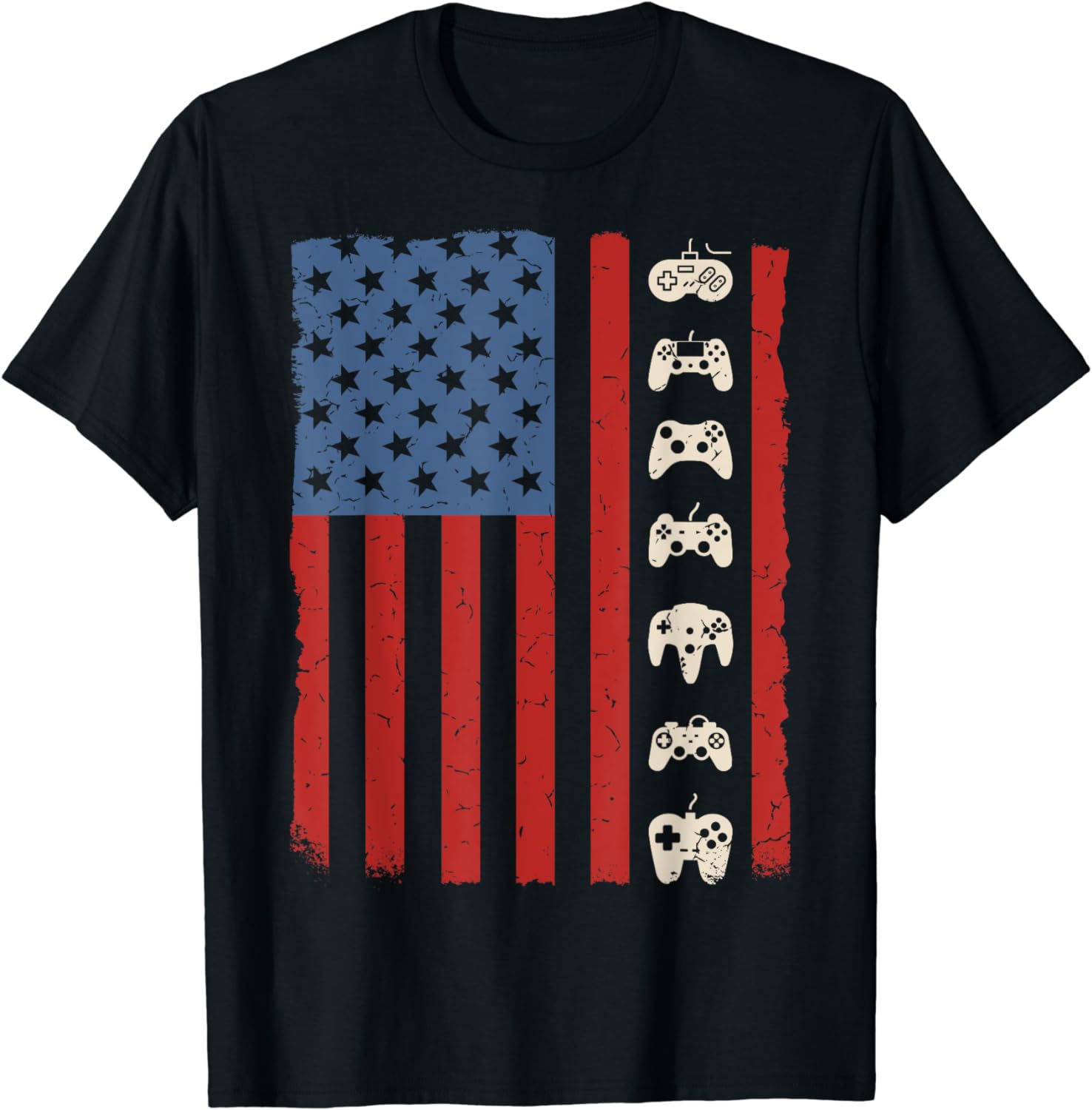 Video Gamer Flag Game Controllers July 4th Patriotic Gaming T-Shirt ...
