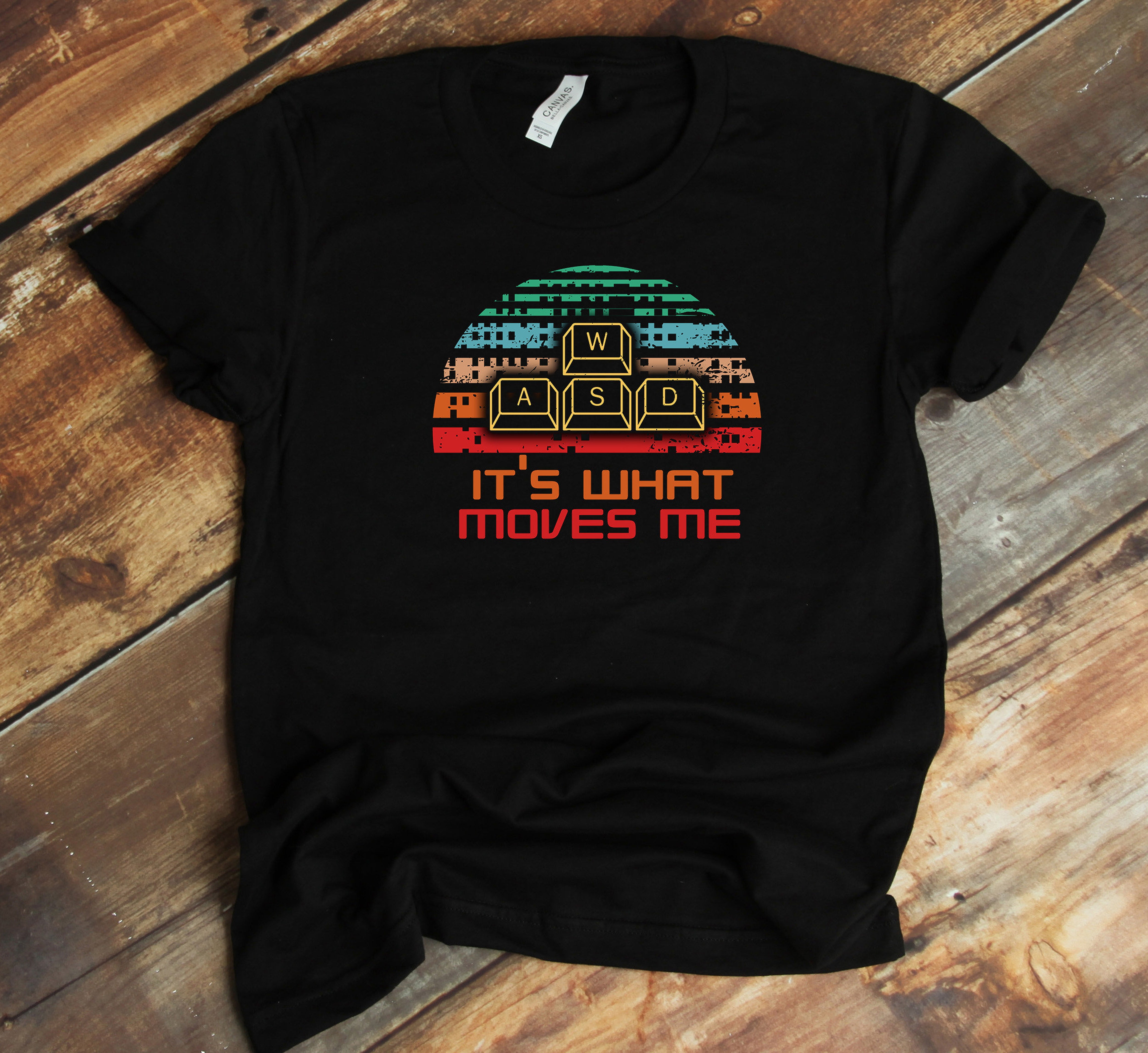Video Gamer T-Shirt - WASD Retro Sunset What Moves Me Video Gaming ...