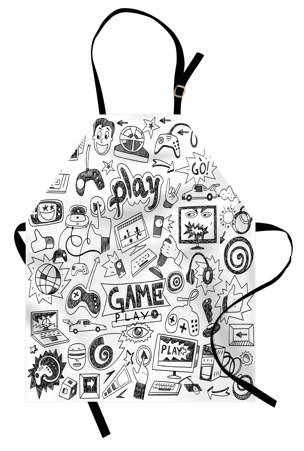 Video Games Apron Monochrome Sketch Style Gaming Design Racing Monitor ...