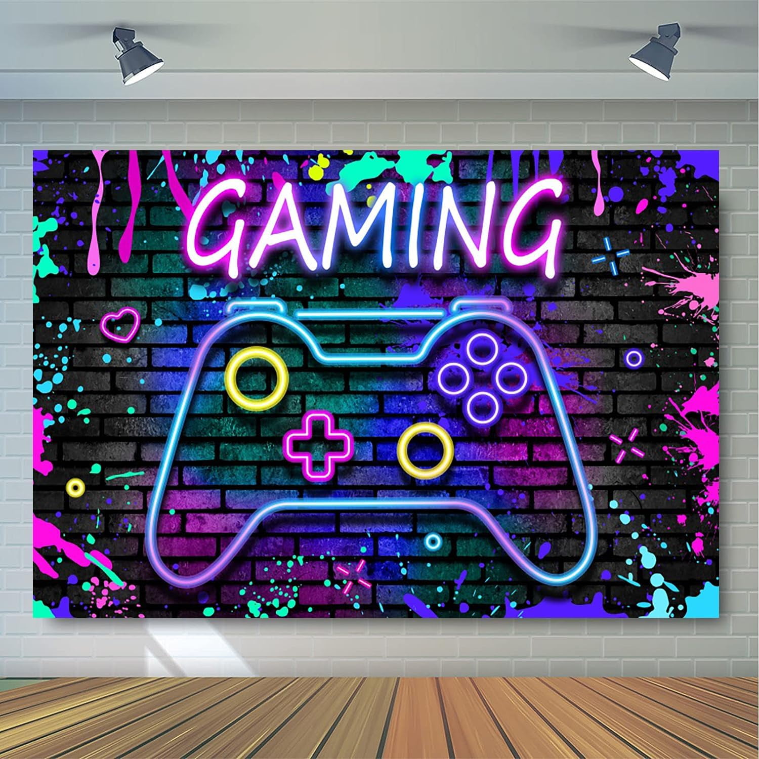 Video Games Backdrop, Neon Graffiti Brick Wall Background Gaming ...