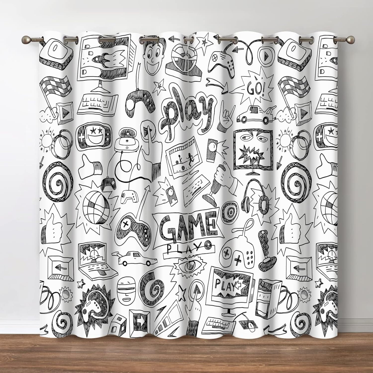 Video Games Blackout Curtains - Blocking Window Drapes Sketch Art ...