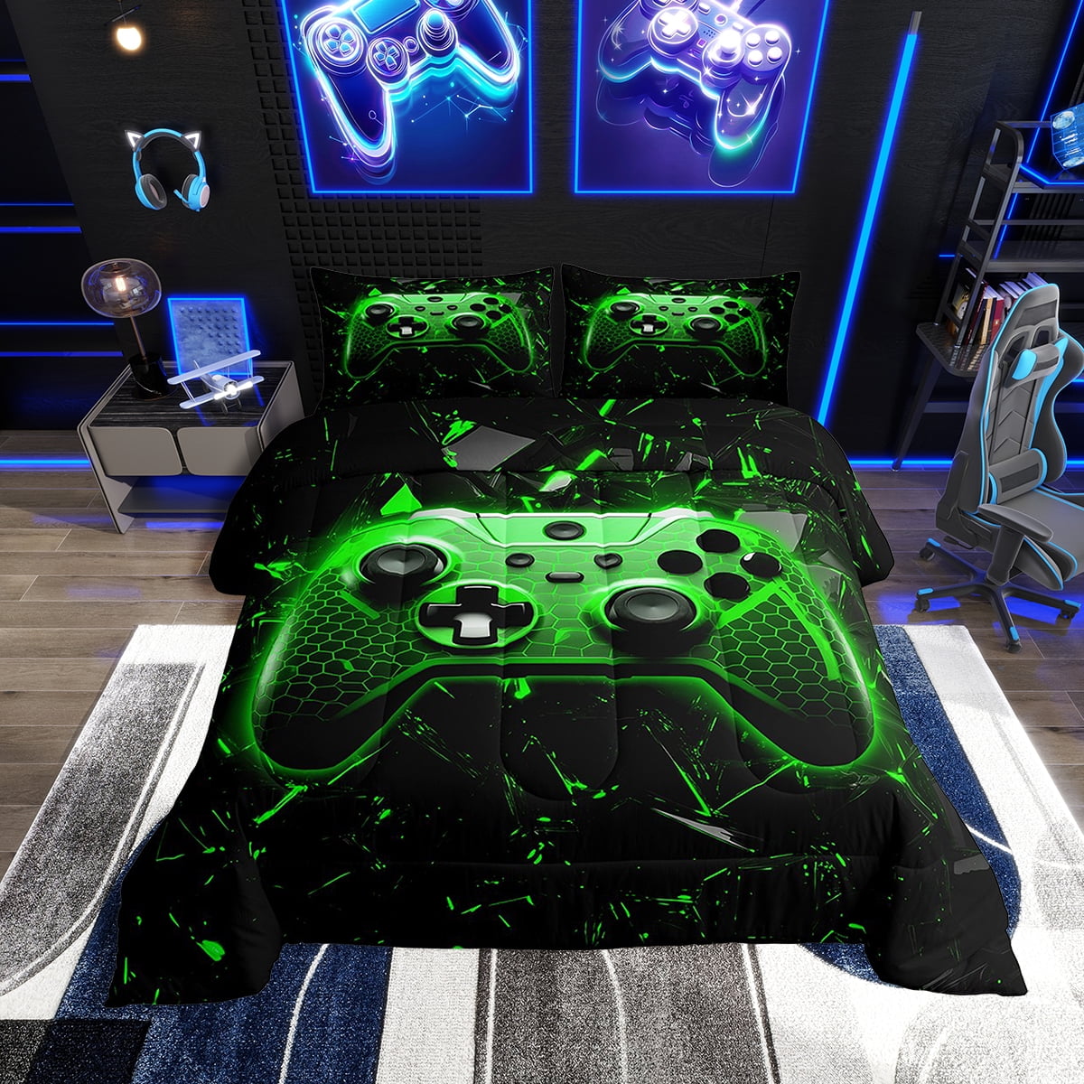 Video Games Comforter Set Queen Size,Gamepad Bedding Set 3Pcs,Teens ...