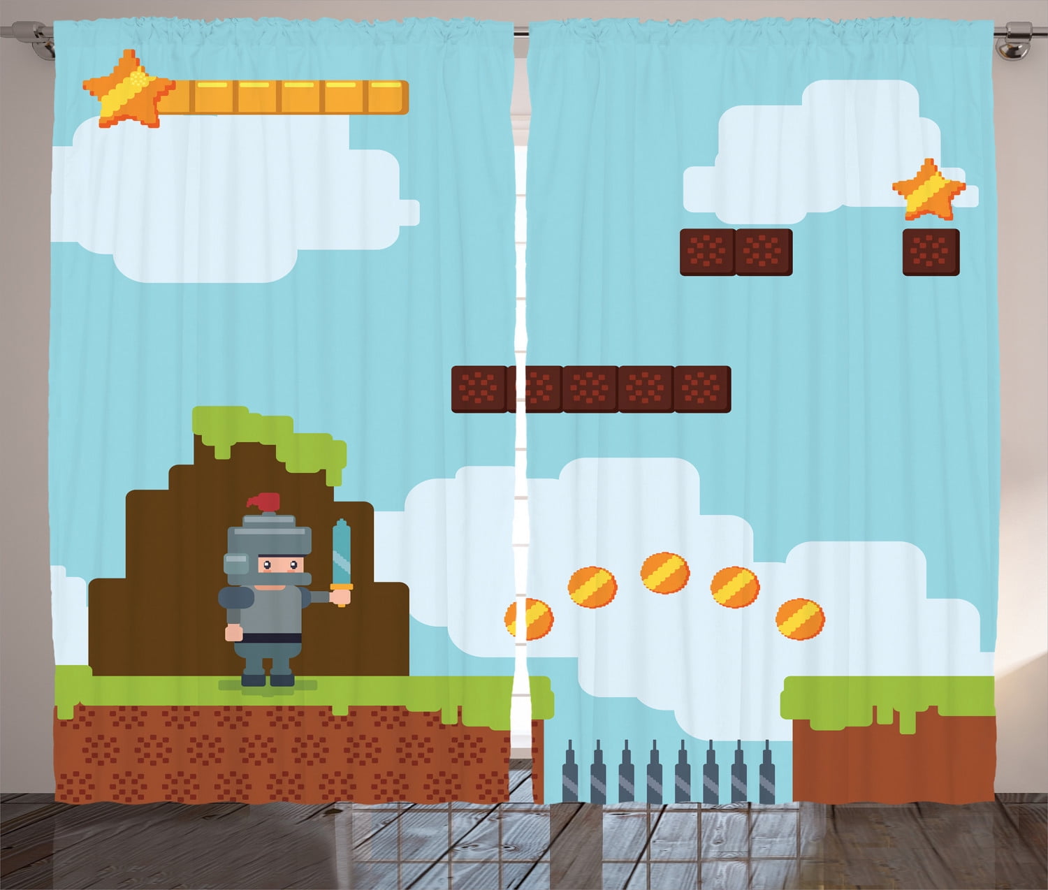 Ambesonne Video Games Curtains 2 Panel Set, Arcade Knight 9 's, 108" x ...