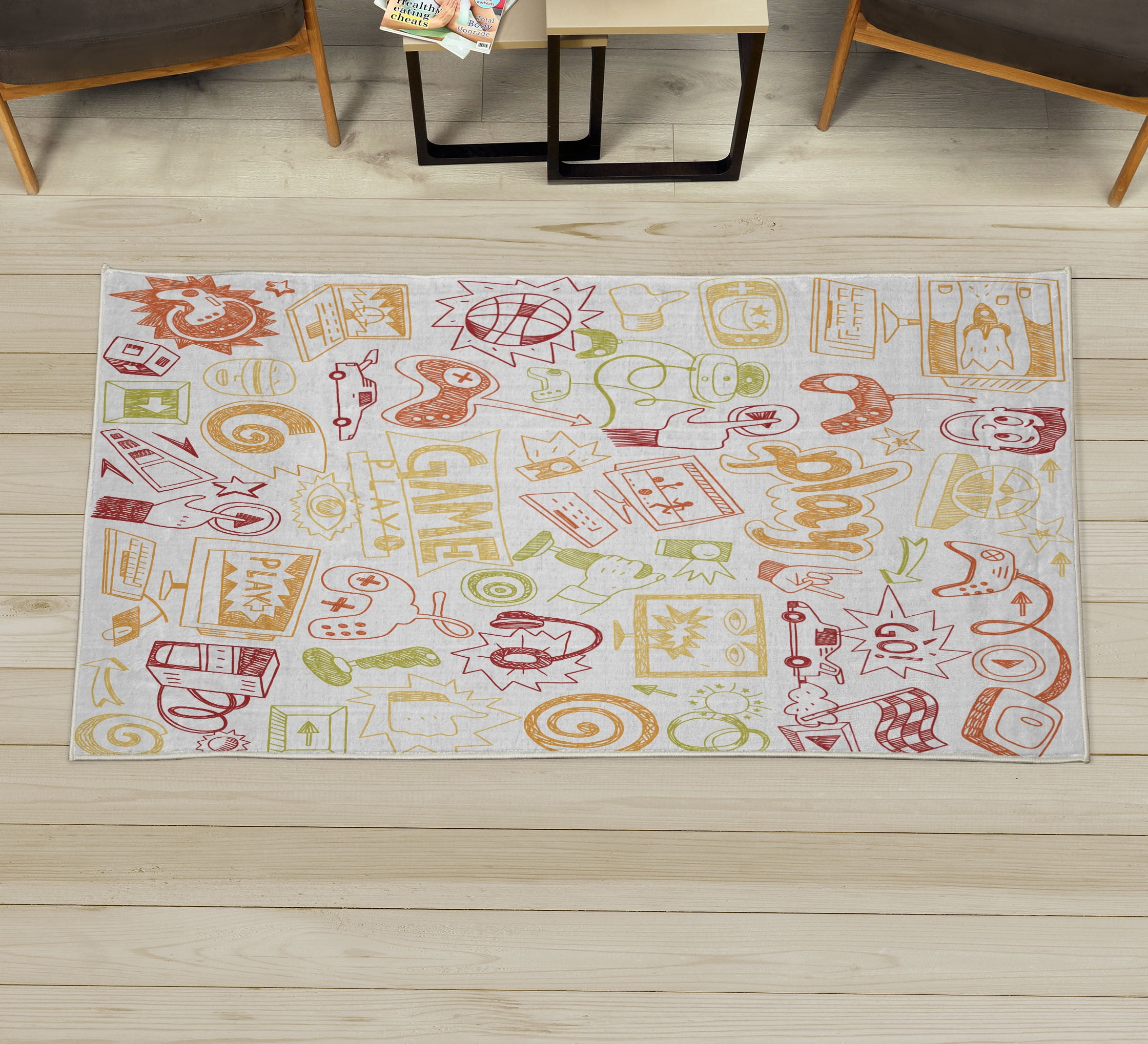 Video Games Decorative Rug, Monochrome Sketch Gaming Design Racing ...