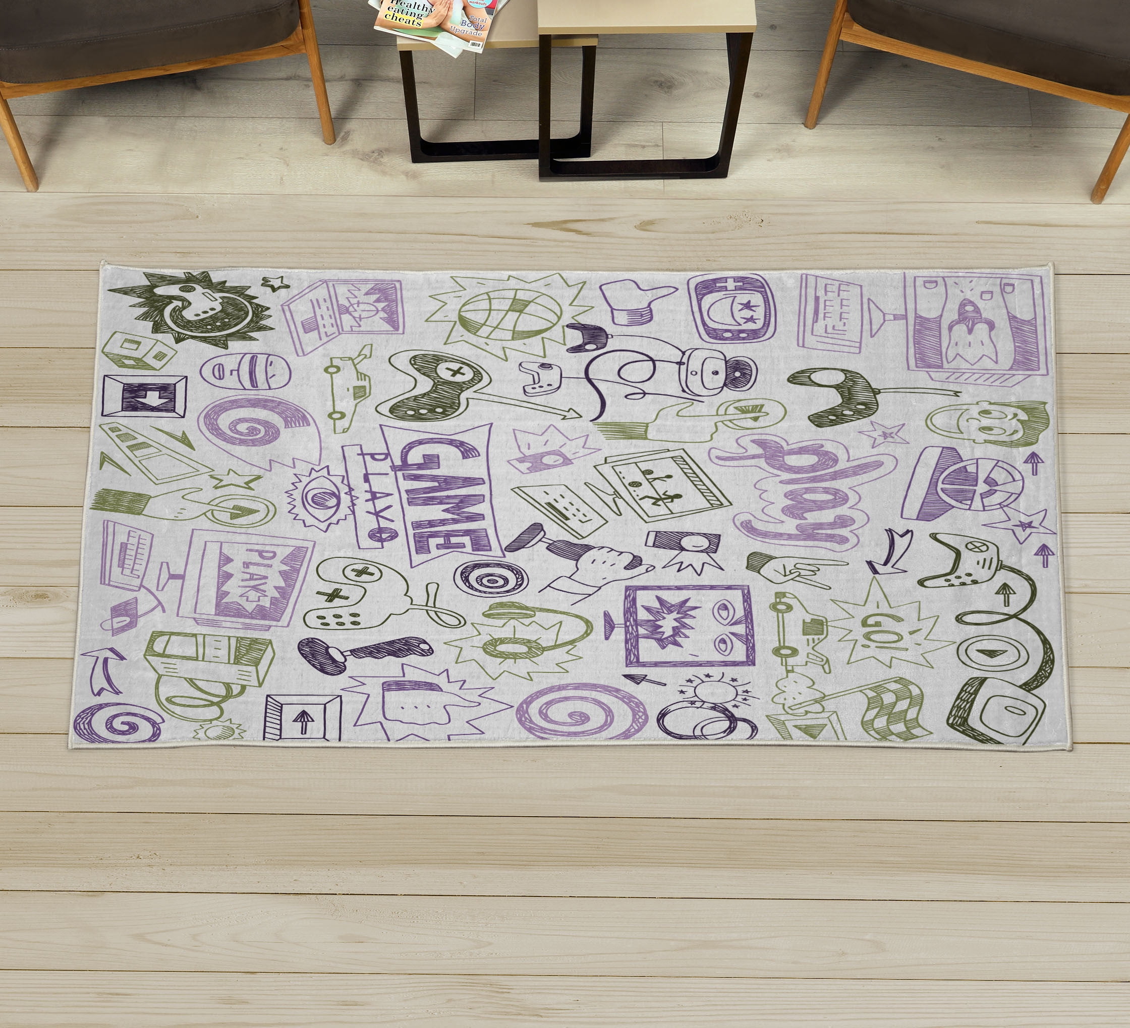 Video Games Decorative Rug, Monochrome Sketch Gaming Design Racing ...
