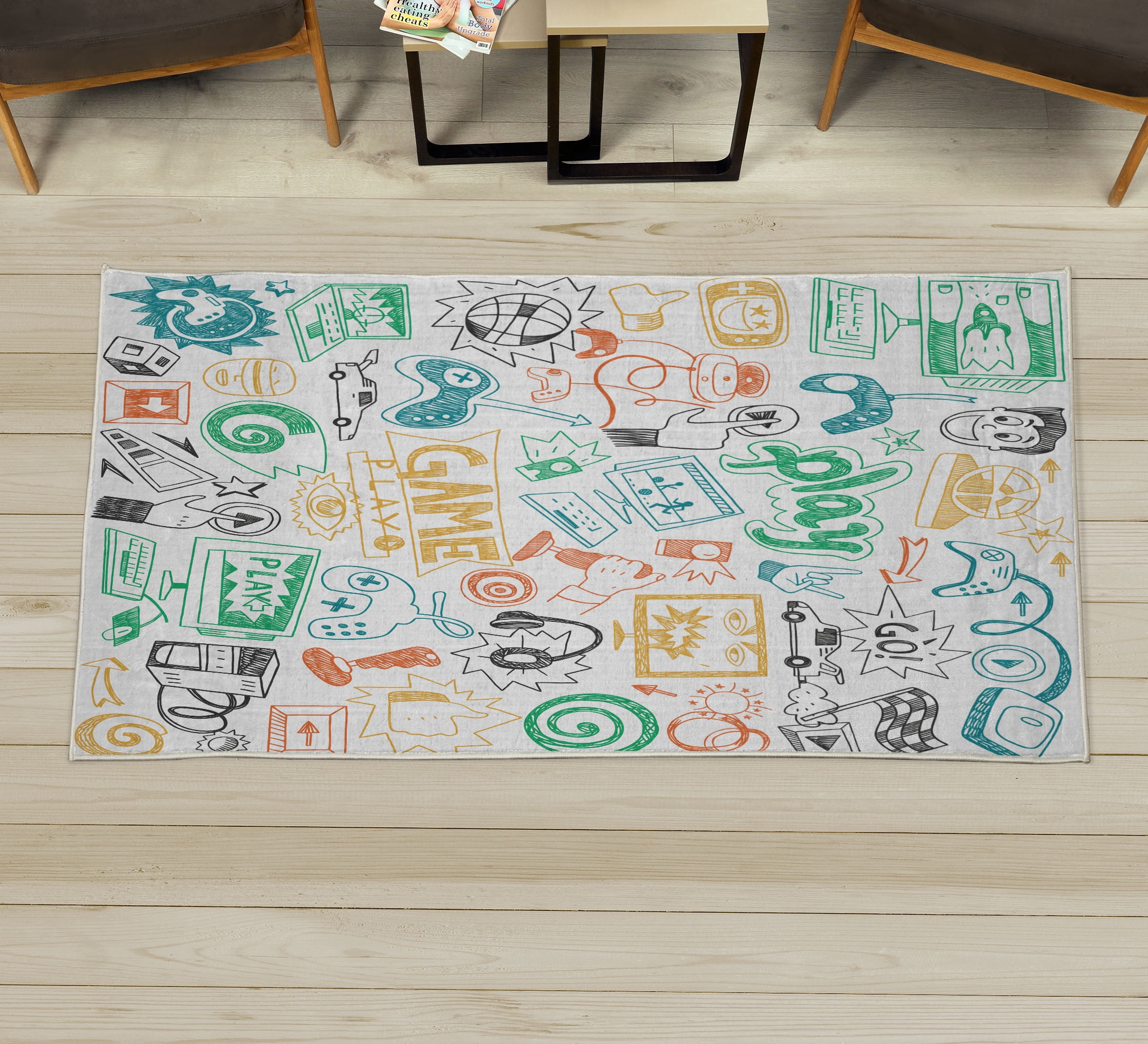 Video Games Decorative Rug, Monochrome Sketch Gaming Design Racing ...