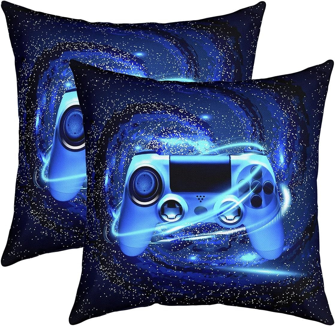 Video Games Gamer Throw Pillow Covers 18"x18" Set of 2 Soft Gaming Blue ...