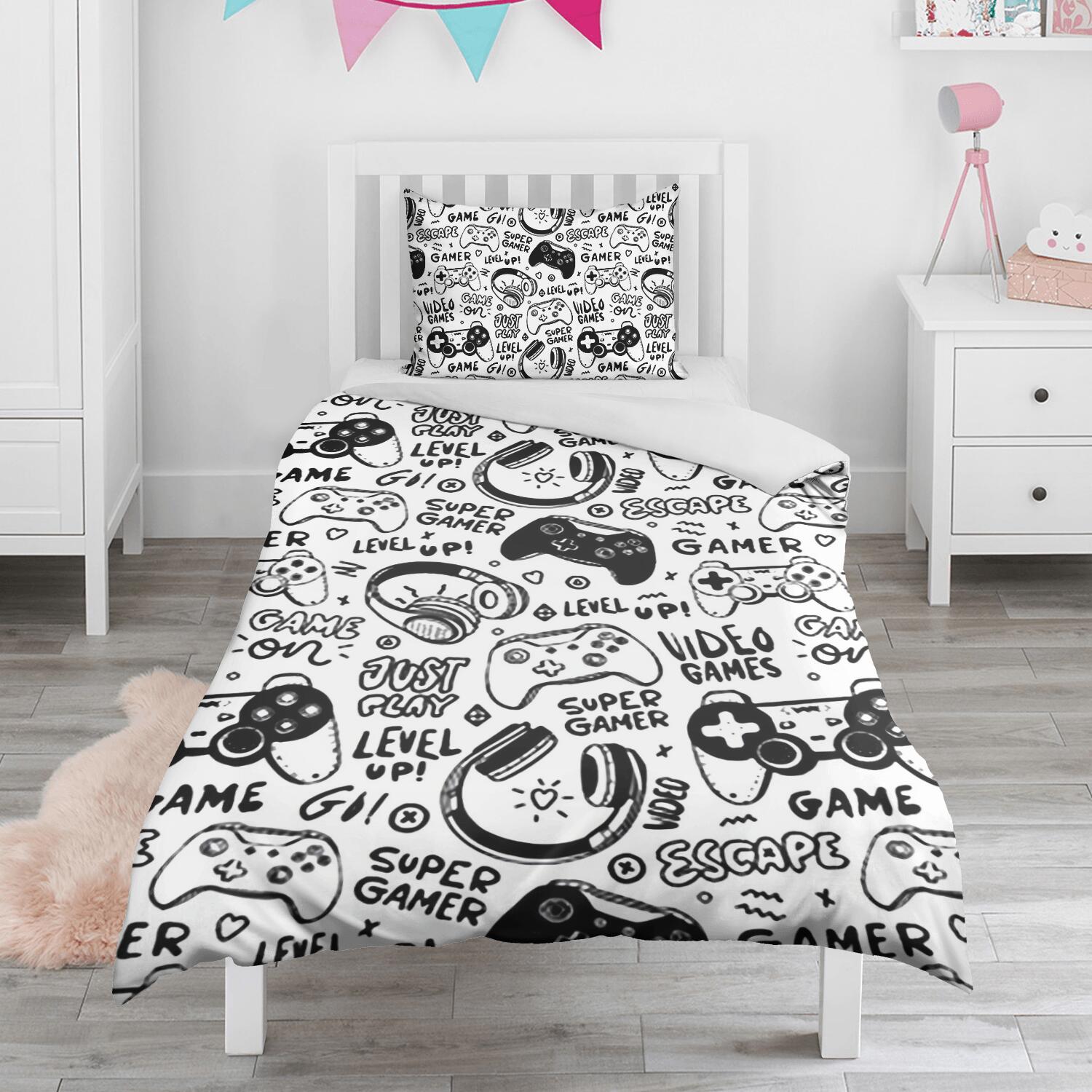 Video Games Pattern Duvet Cover and Pillowcase Set for Single Bedding ...