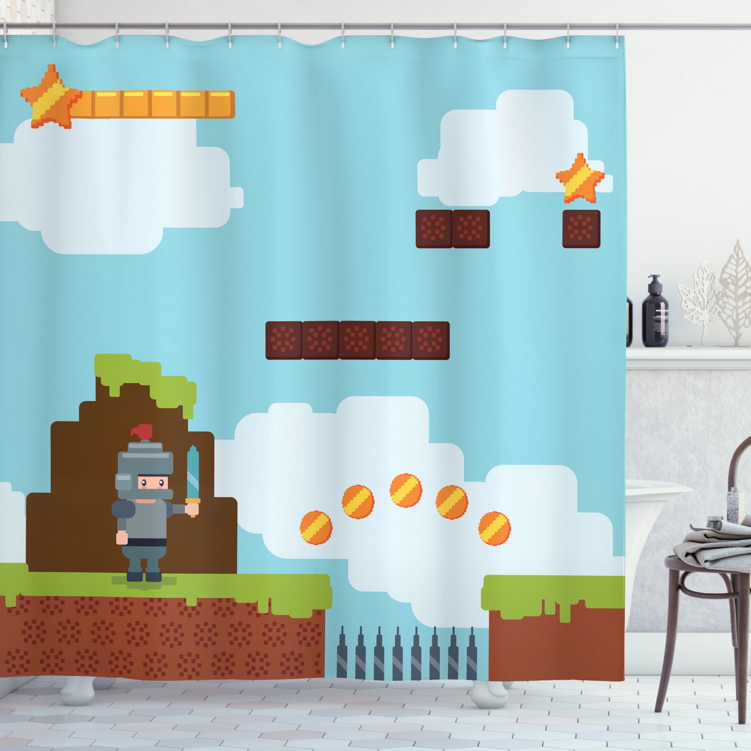 Ambesonne Video Games Shower Curtain, Arcade Knight 9 's, 69"Wx75"L ...