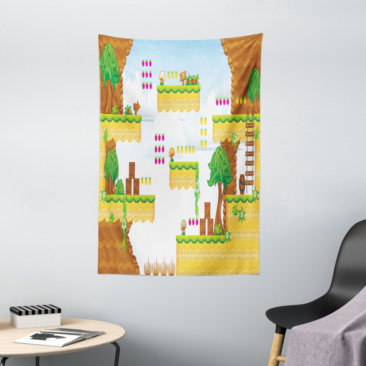 Video Games Tapestry, Cartoon Retro Computer Graphic Kids Western ...