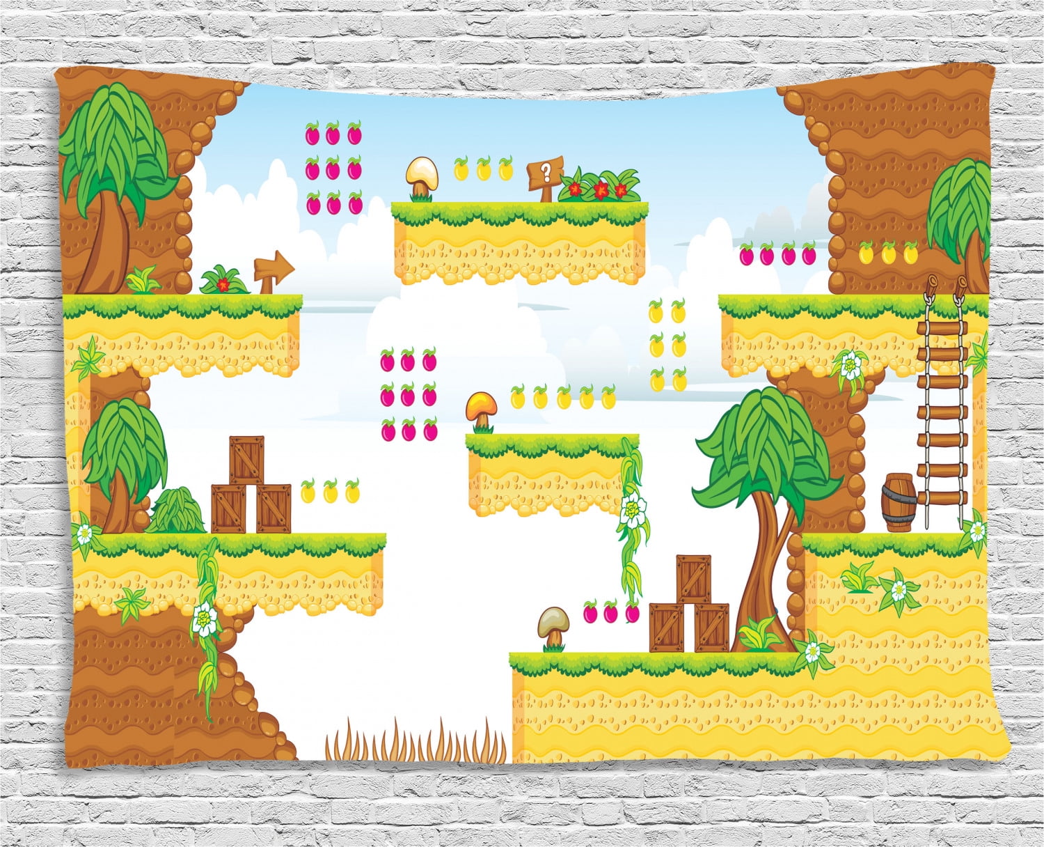 Video Games Tapestry, Cartoon Retro Computer Graphic Kids Western ...