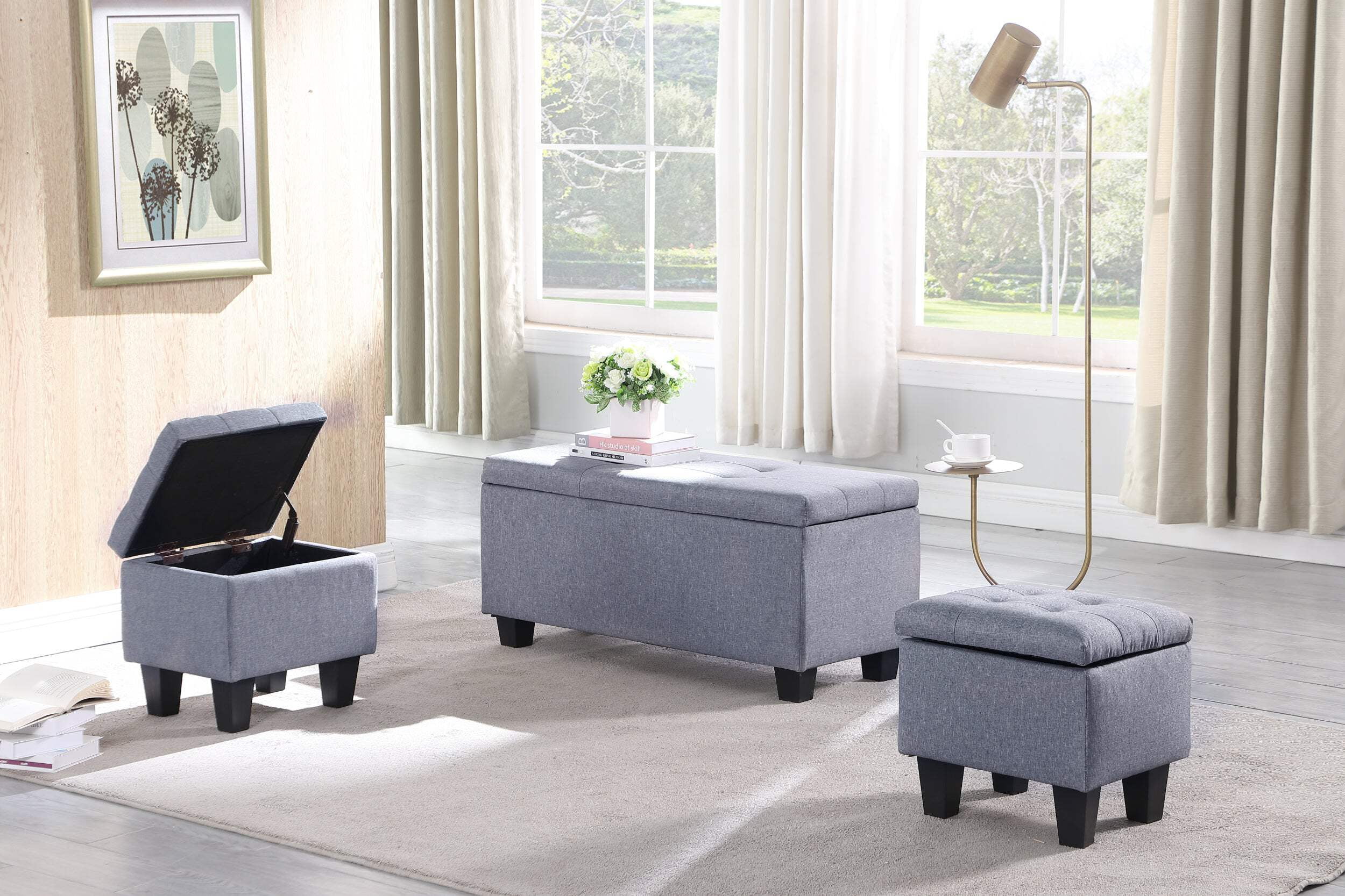 Video Large Storage Ottoman Bench Set, 3 In 1 Combination Ottoman ...