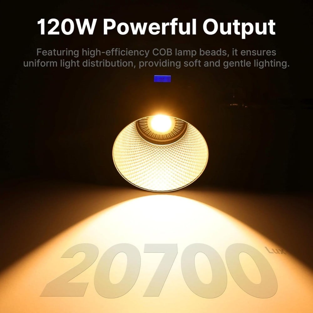 Video Light, 120W RGB LED Video Light COB Fill Color Continuous Output Lighting with APP Control ...