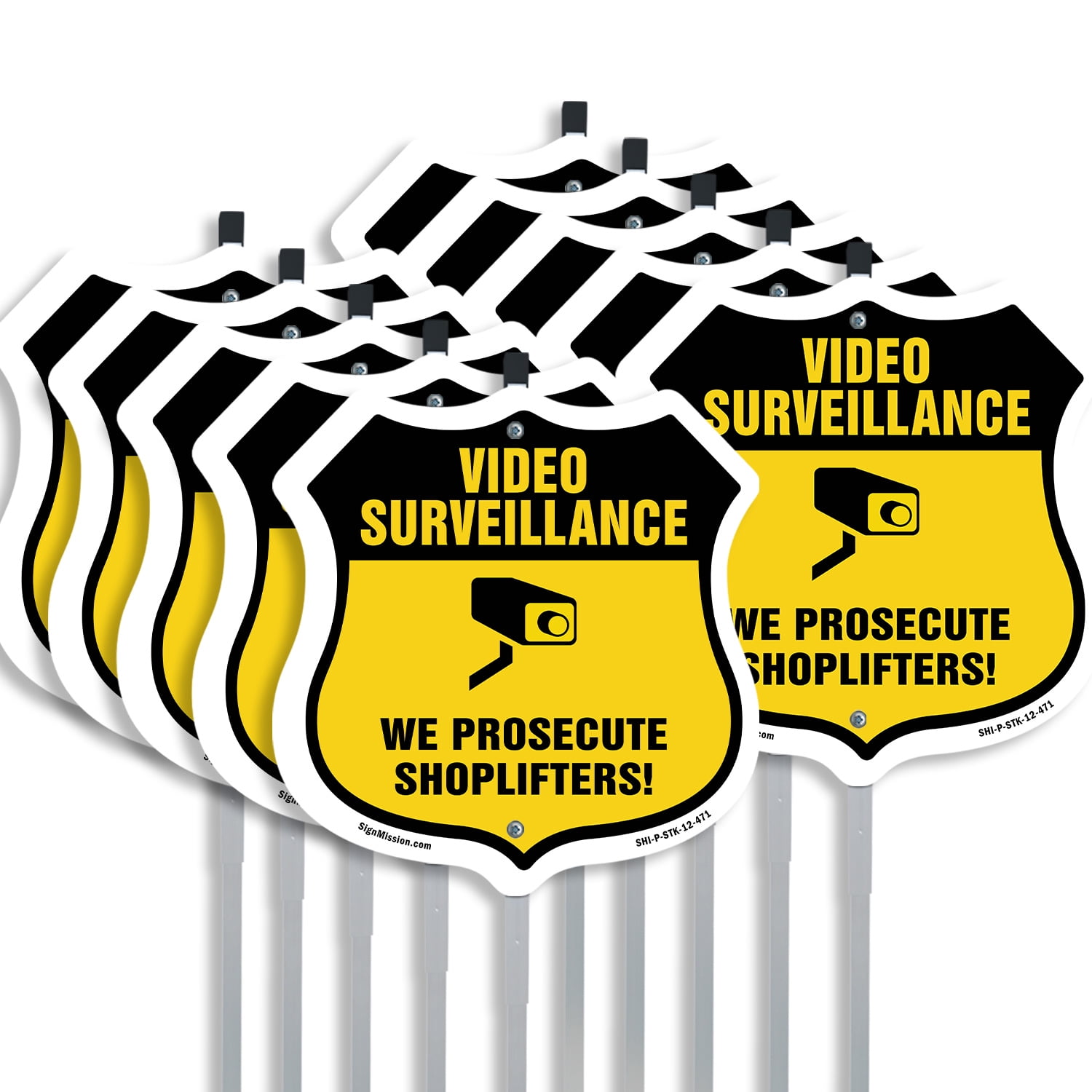Video Surveillance Shield Sign We Prosecute Shoplifters! (10 Pack) 12 ...