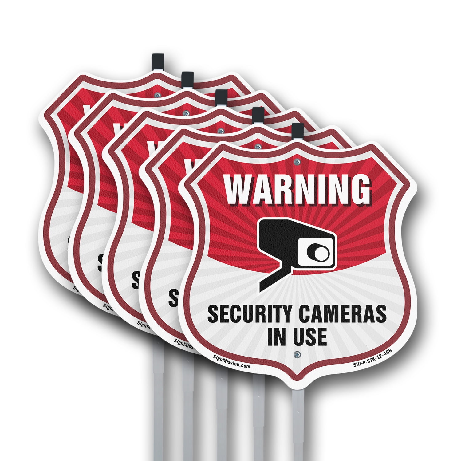 Video Surveillance Shield Sign Warning Security Cameras In Use (5 Pack ...