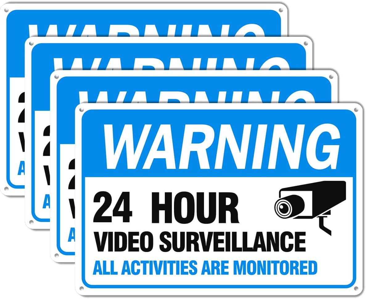 Video Surveillance Sign, 4-Pack 12" x 8" Security Camera Sign ...