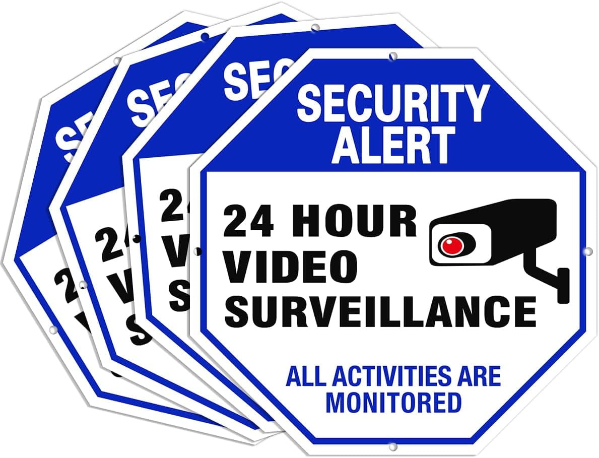 Video Surveillance Sign, 4-Pack 12" x 8" Security Camera Sign ...