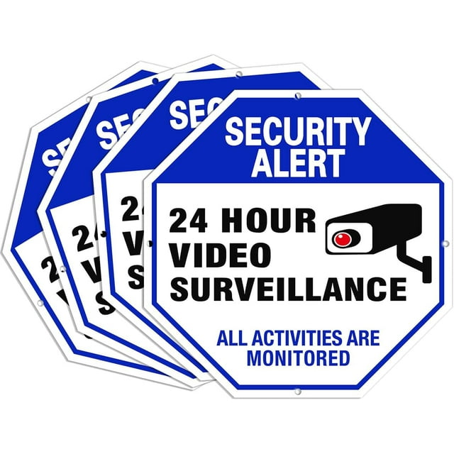Video Surveillance Sign, 4-Pack 12" x 8" Security Camera Sign ...