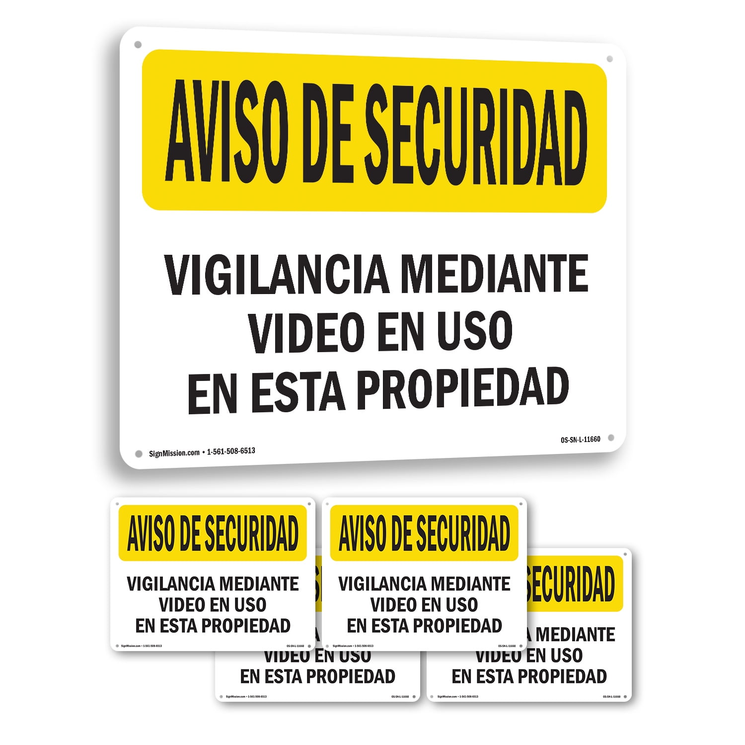 Video Surveillance Spanish OSHA Security Notice Rigid Plastic Sign 24 ...
