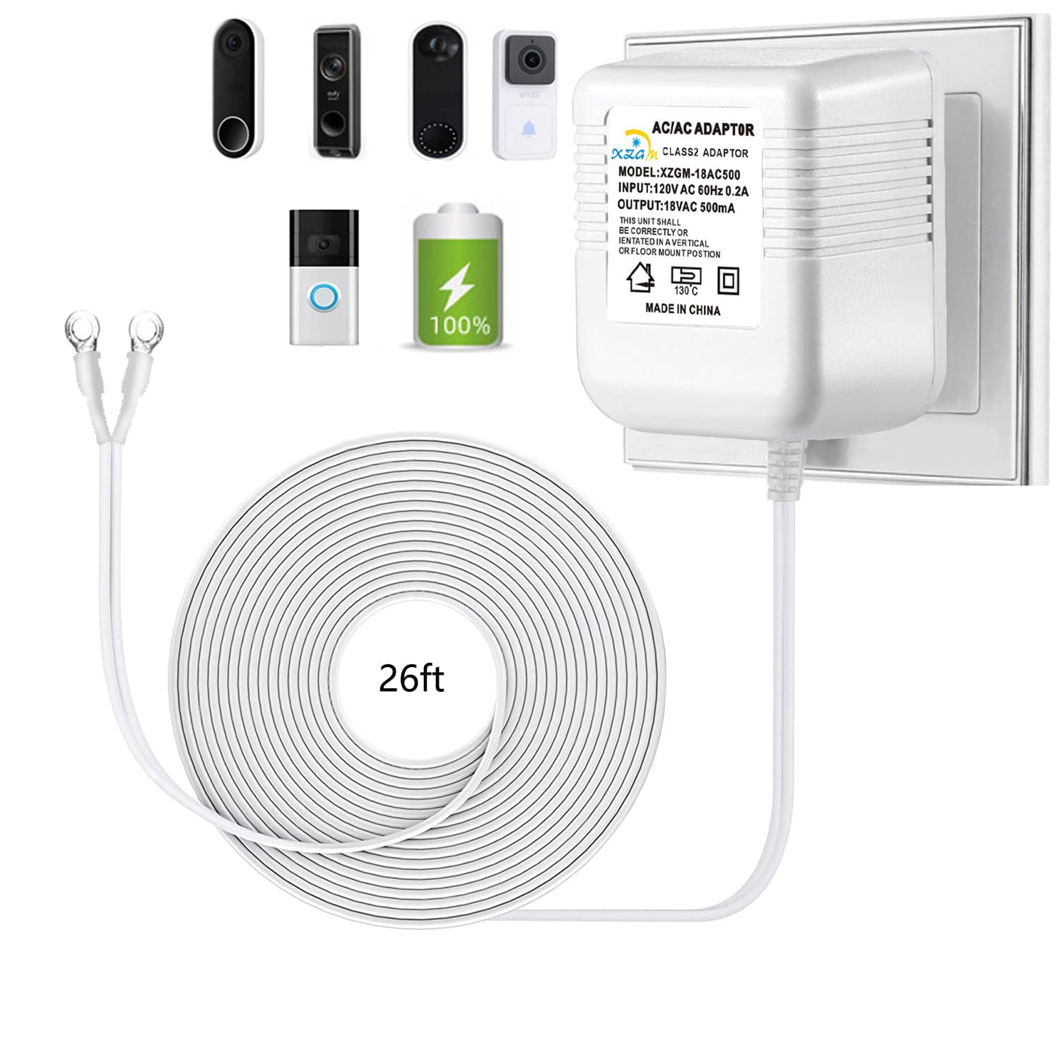 Video doorbell Special Power Transformer, 18V500MA Ring doorbell Power Adapter, Compatible with ...