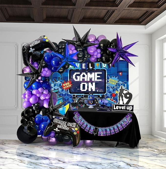 Video game balloongarland arch kit 160pcs blue purple black ballons ...