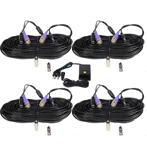 VideoSecu 4x 100ft Video Power Extension Cable Wire Cord and 4CH Power ...