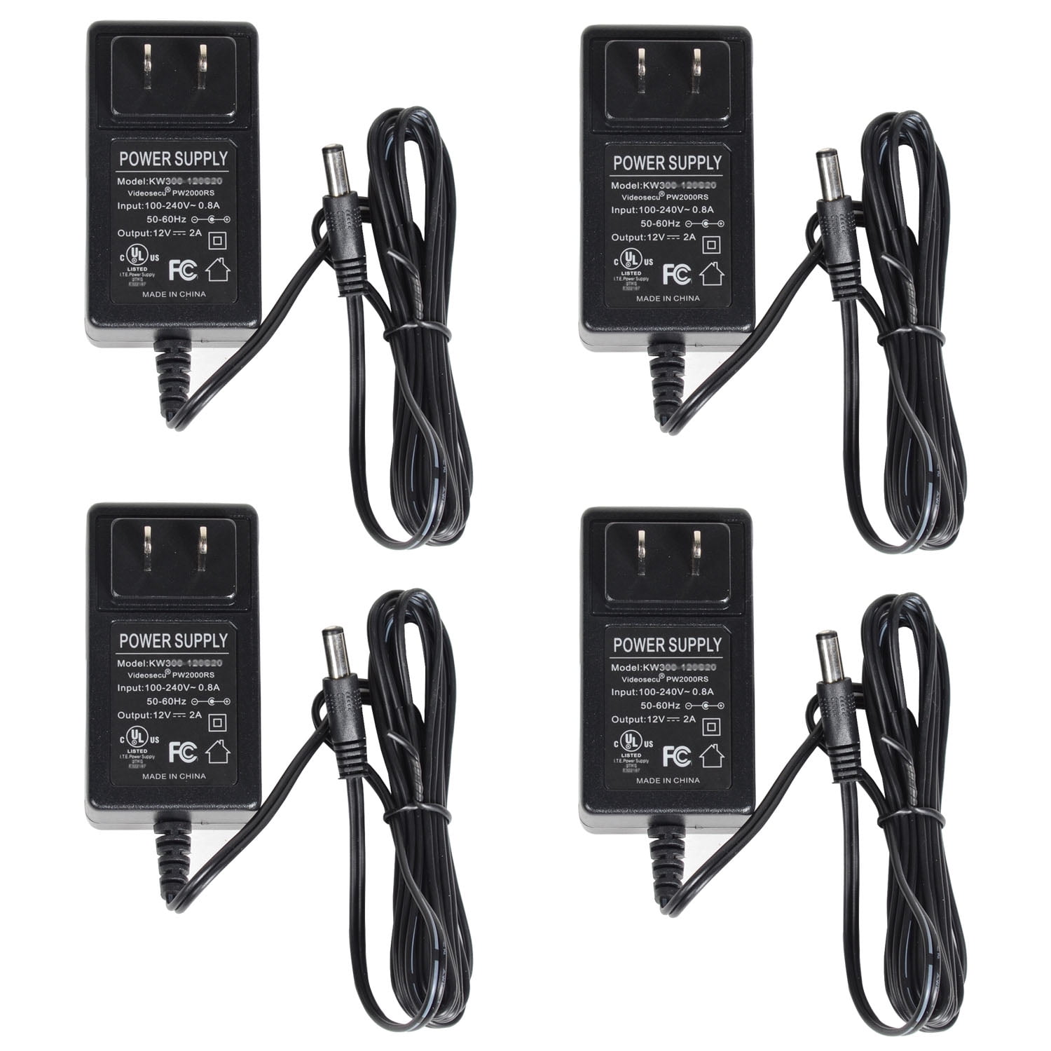 VideoSecu 4x 12V DC 2A Security Camera Power Adapter 100V-240V AC ...