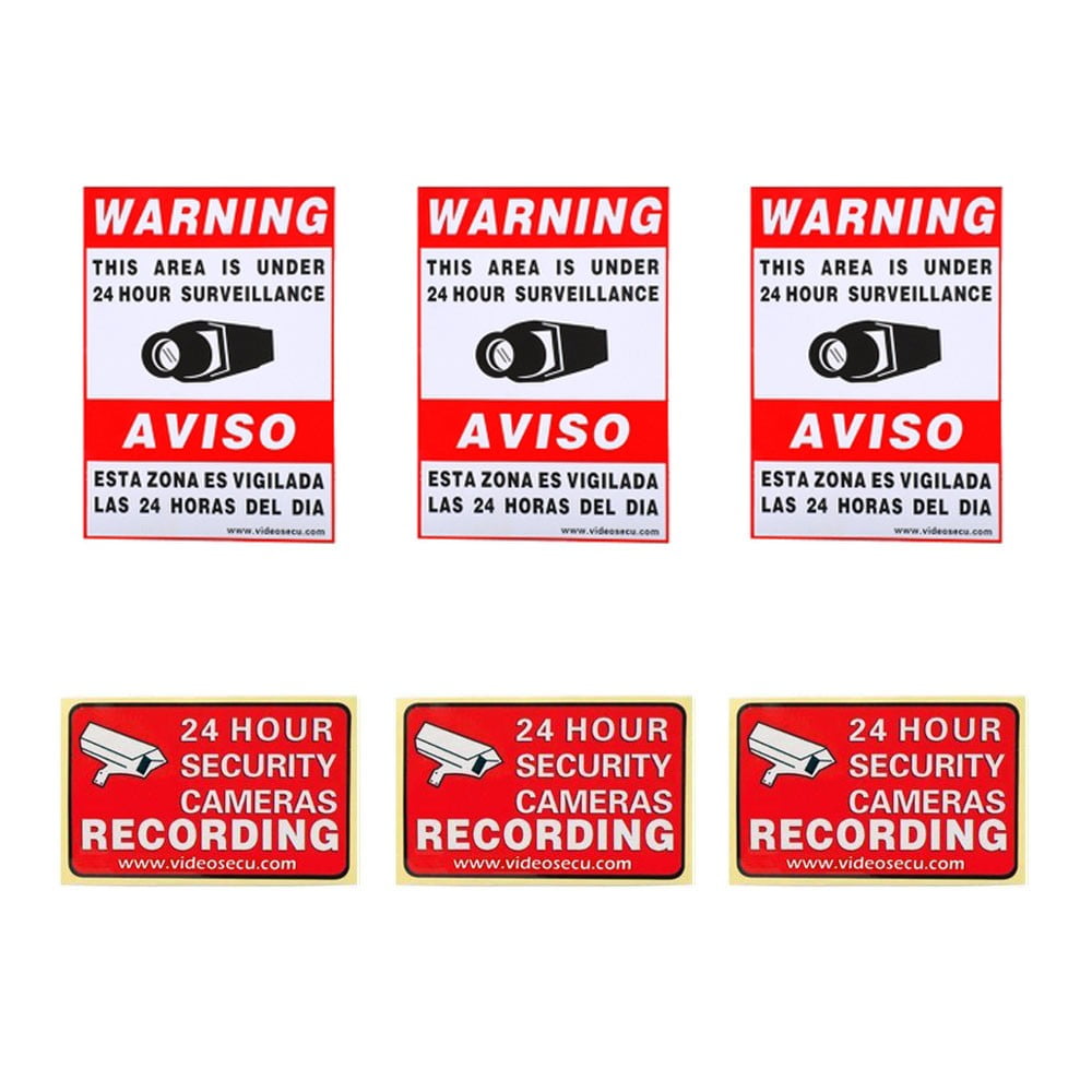 VideoSecu CCTV Warning Sign 3 Large Decals and 3 Small Stickers for ...