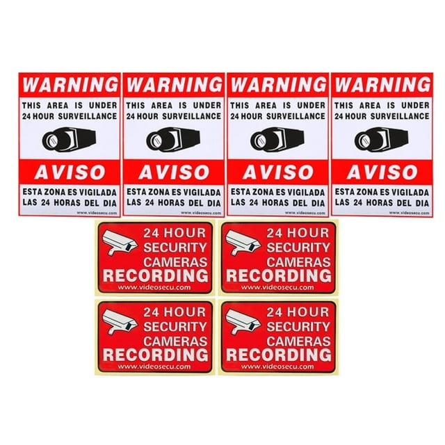 VideoSecu CCTV Warning Sign 4 Large Decals and 4 Small Stickers for ...