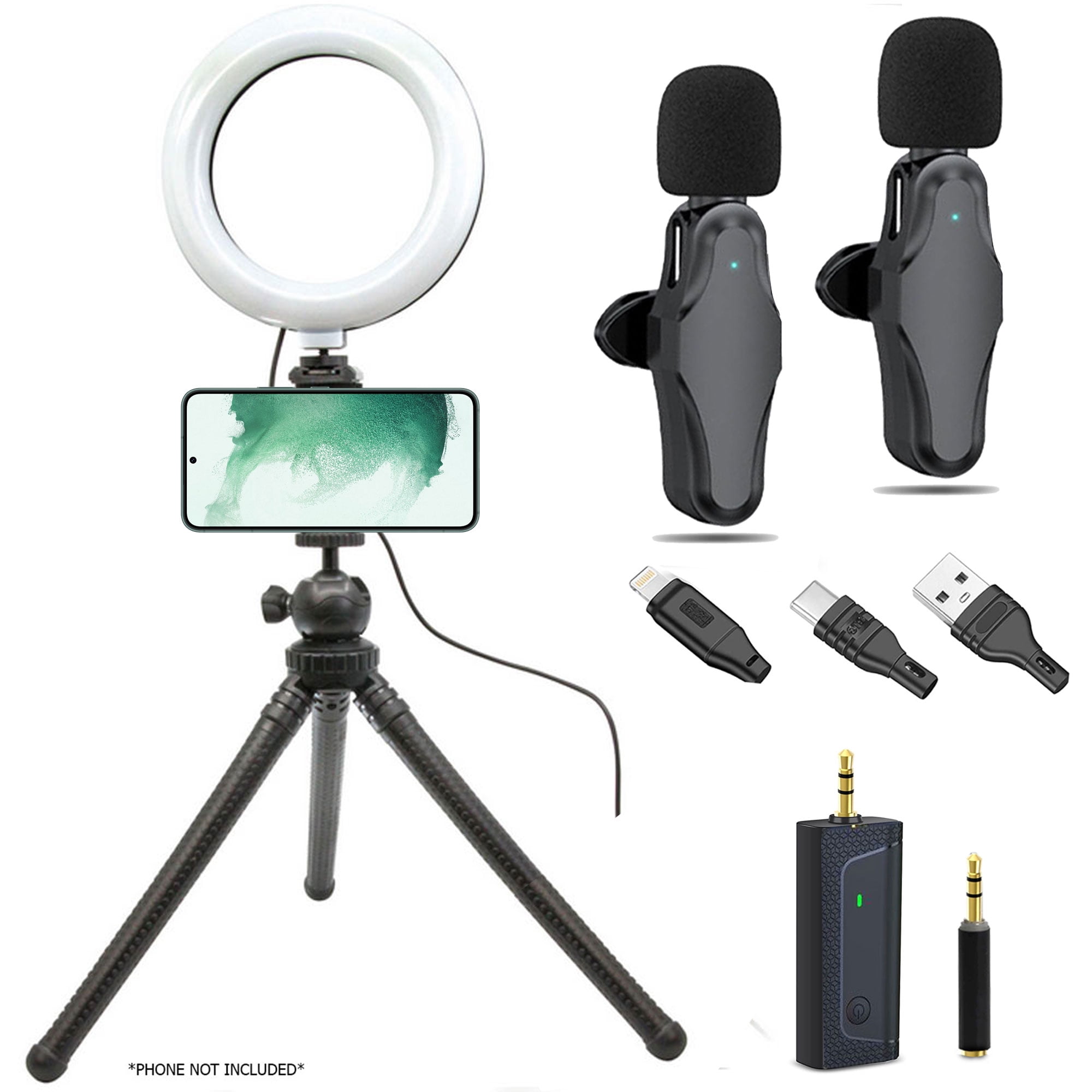 Vidpro Dual Wireless Lavalier Mic Set and 6" LED Ring Light with 12 ...