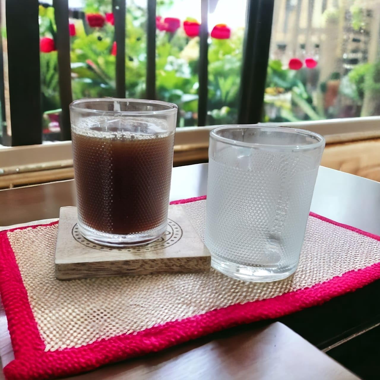 Vidwan Textured Glass Drinking Tumblers Set of 2 Clear Pattern Design ...