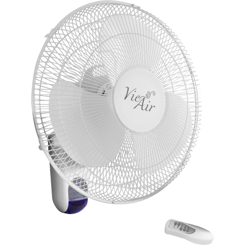Vie Air 16" White 3 Speed Wall Fan with Remote Control and Tilting Head ...
